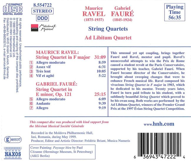 拉威爾 & 佛瑞：弦樂四重奏／RAVEL, FAURE : String Quartets > Ad Libitum Quartet > 佳佳唱片行