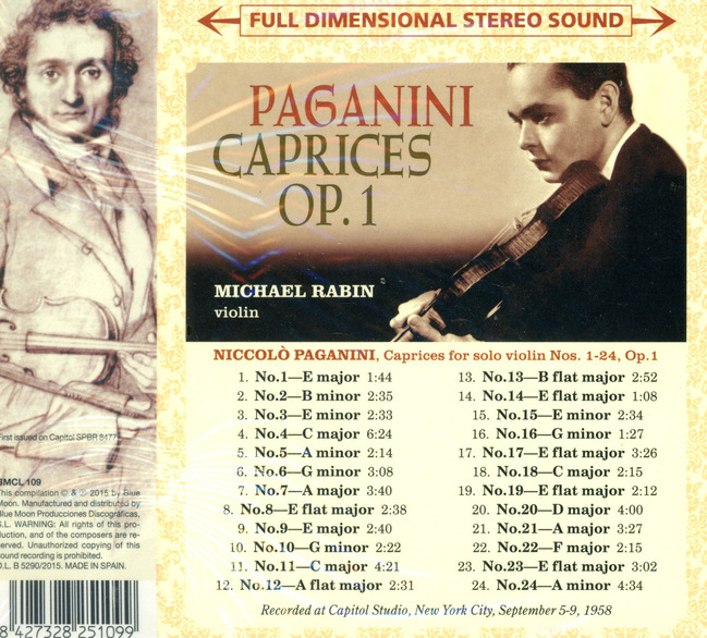 帕格尼尼 : 24首無伴奏練習與隨想曲／Paganini : Caprices Op.1 For Unaccompanied Violin > RABIN, MICHAEL > 佳佳唱片行