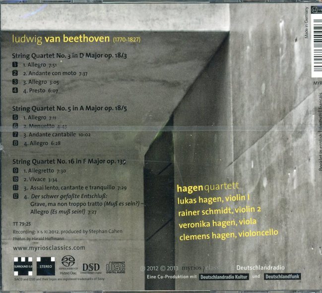HAGEN QUARTETT／L.V. BEETHOVEN : STRING QUARTETS OP.18/3, 18/5 & 135 (SACD) > 哈根弦樂四重奏／HAGEN ...