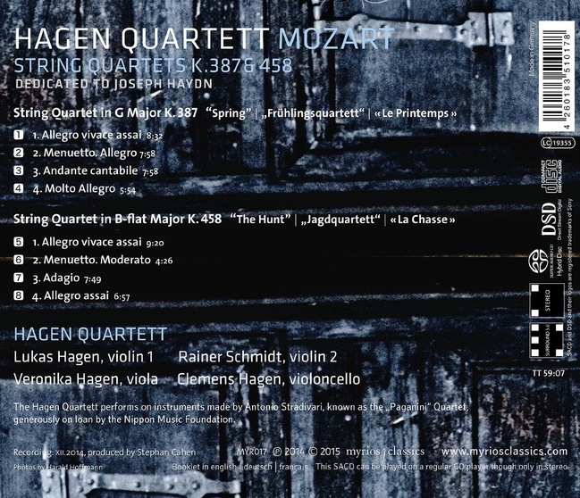 MOZART : STRING QUARTETS K.387&459 (SACD) > 哈根弦樂四重奏／HAGEN QUARTETT > 佳佳唱片行