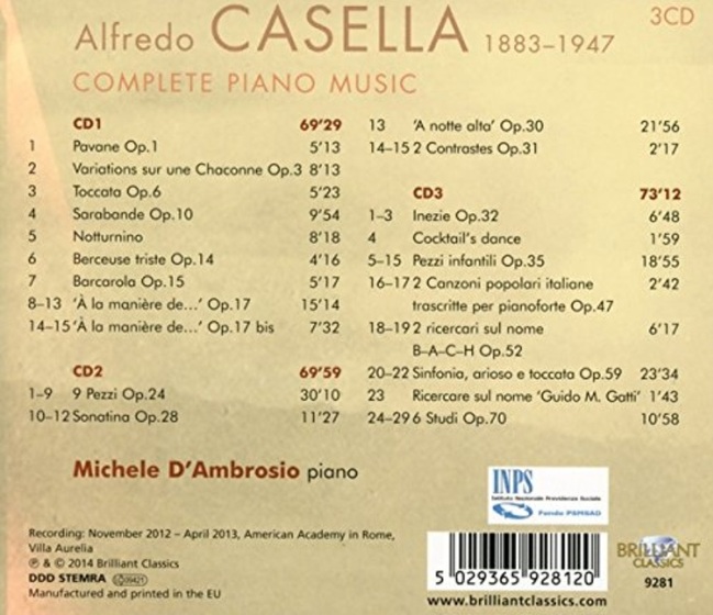ALFREDO CASELLA : COMPLETE PIANO MUSIC (3CD) > D'Ambrosio, Alfredo > 佳佳唱片行