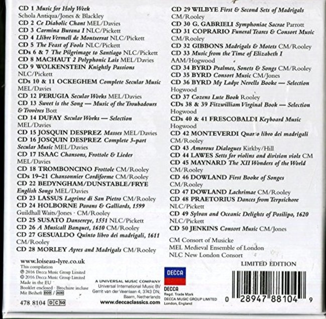 天堂鳥 - 中世紀與文藝復興時期作品錄音 (50CD)／L'OISEAU-LYRE: Medieval & Renaissance (50CD) > 合輯／V.A. > 佳佳唱片行