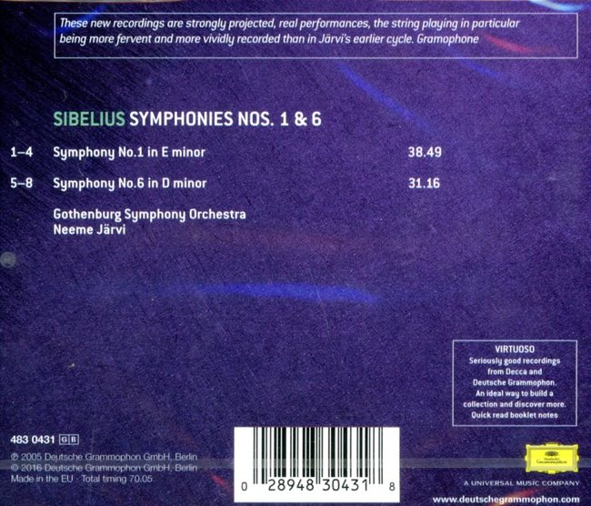西貝流士：第一、六號交響曲／Sibelius : Symphonies No.1,6／Neeme Jarvi, Gothenburg Symphony Orchestra > JARVI ...