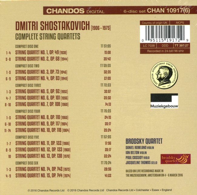 DMITRI SHOSTAKOVICH : COMPLETE STRING QUARTETS／BRODSKY QUARTET (6CD) > BRODSKY QUARTET > 佳佳唱片行