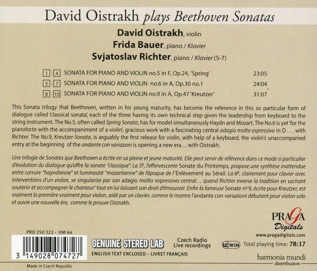 Beethoven : Sonatas For Violin And Piano Nos. 5 'Spring', 6&9 'Kreutzer'／David Oistrakh, Frida ...
