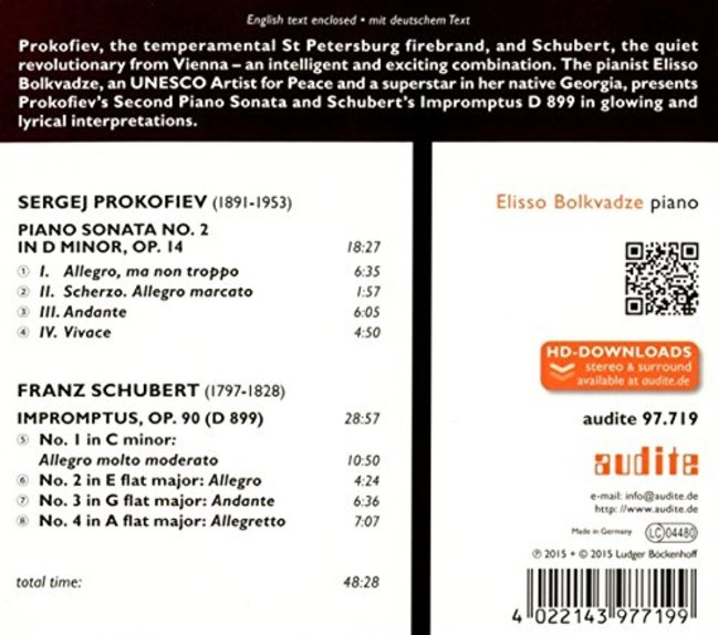 PROKOFIEV : Piano Sonata No.2 ; SCHUBERT : Impromptus D 899／Elisso Bolkvadze > Bolkvadze, Elisso ...