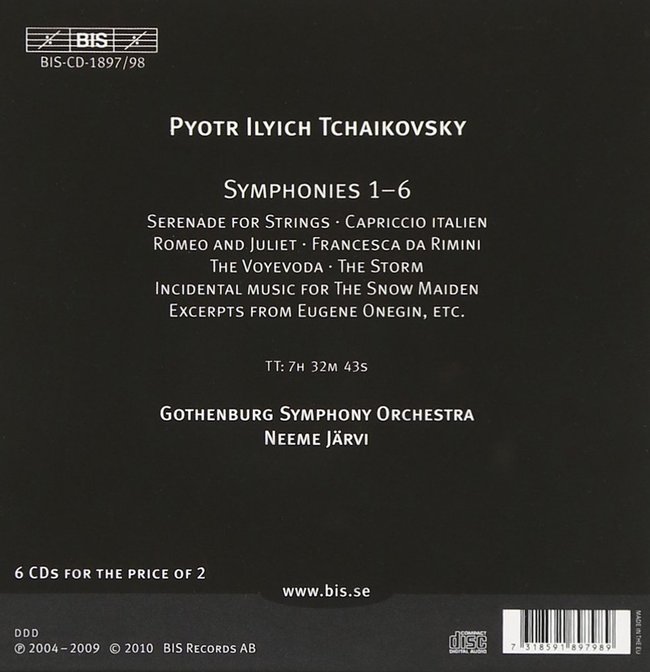 PYOTR ILYICH TCHAIKOVSKY : SYMPHONIES 1-6／GOTHENBURG SYMPHONY ORCHESTRA, NEEME JARVI (6CD ...