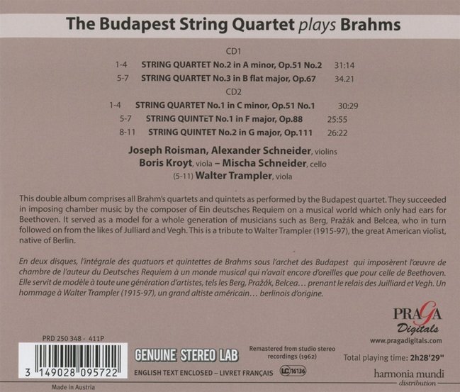 布拉姆斯 : 弦樂四重奏及五重奏／Johannes Brahms : The Quartets／The Budapest String Quartet > 布達佩斯四重奏團／THE ...