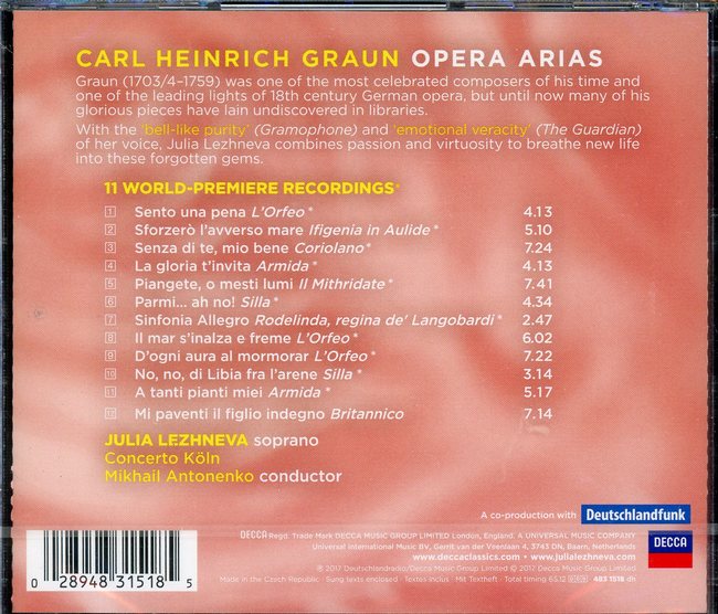格勞恩：歌劇詠歎調／Graun : OPERA ARIAS／Julia Lezhneva, Concerto Koln, Mikhail ...