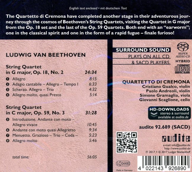 貝多芬:弦樂四重奏 第七集 SACD／Beethoven : Complete String Quartets Volume 7／Quartetto Di Cremona (SACD ...