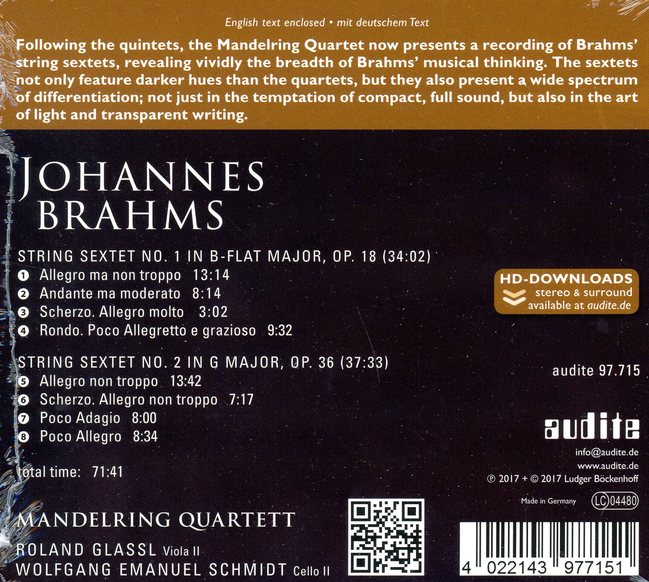 布拉姆斯:弦樂六重奏全集／Brahms: Complete String Sextets／Mandelring Quartett > MANDELRING QUARTETT > 佳佳唱片行