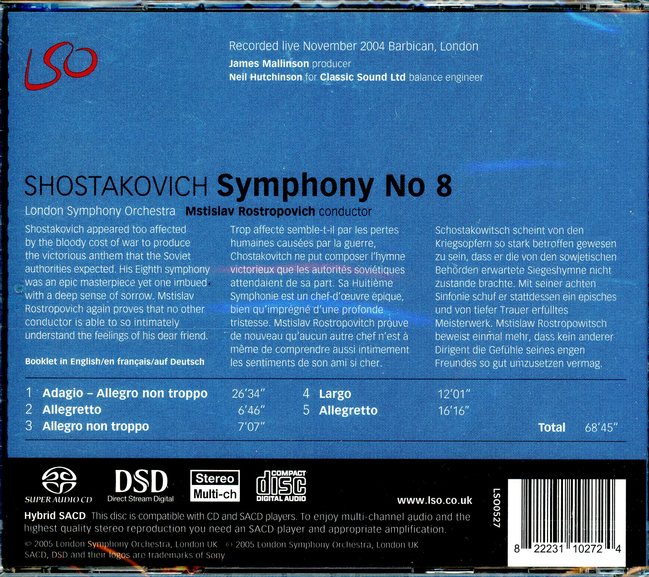SHOSTAKOVICH : SYMPHONY NO.8／LONDON SYMPHONY ORCHESTRA, MSTISLAV ...