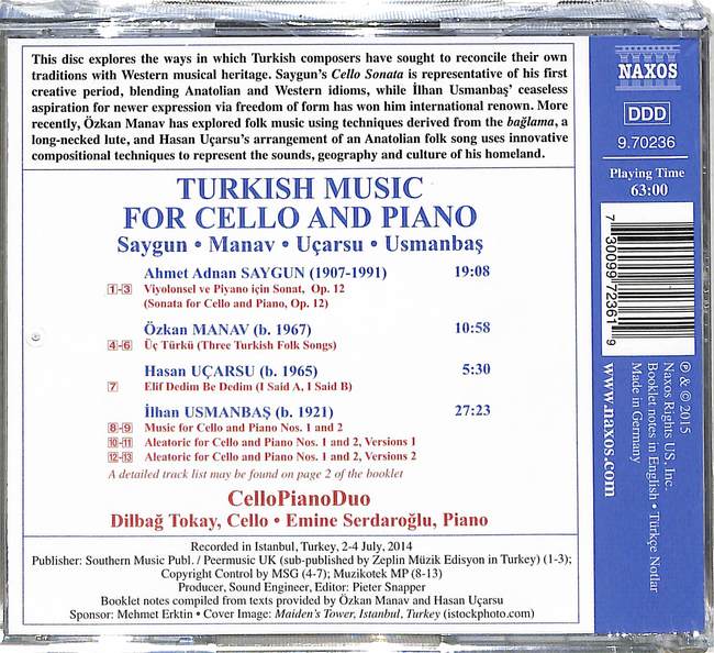 TURKISH MUSIC FOR CELLO AND PIANO／Dilbag Tokay, Emine Serdaroglu ...