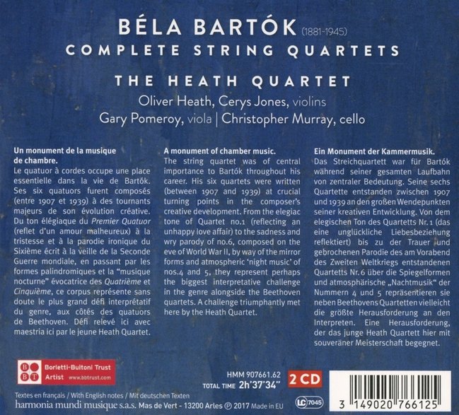 巴爾托克 : 弦樂四重奏全集／Bartok : Complete String Quartets (2CD) > THE HEATH QUARTET > 佳佳唱片行