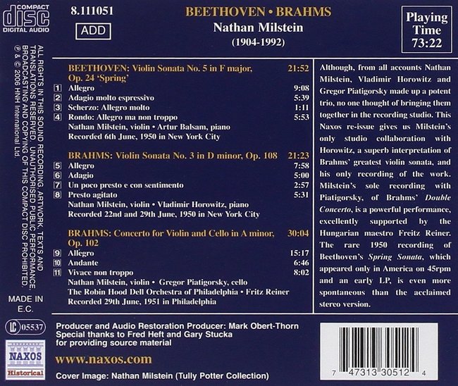 Nathan Milstein Play BRAHMS, BEETHOVEN > MILSTEIN, NATHAN > 佳佳唱片行
