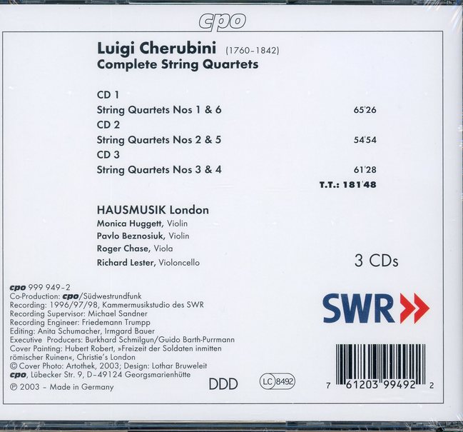 Luigi Cherubini : Complete String Quarters (3CD) > Hausmusik London > 佳佳唱片行