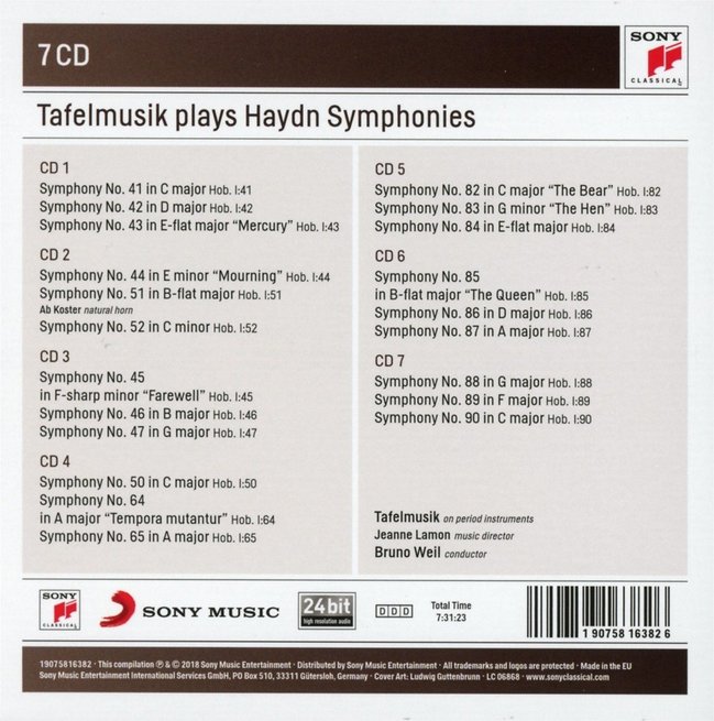 《典範大師套裝系列162》餐桌音樂樂團演奏海頓交響曲 7CD／Tafelmusik Plays Haydn Symphonies (7CD) > WEIL, BRUNO > 佳佳唱片行