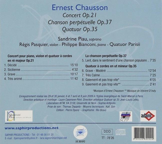Ernest Chausson : Concert Op.21 ; Chanson Perpetuelle Op.37 ; Quatuor OP.35 > 眾音樂家／V.A. > 佳佳唱片行