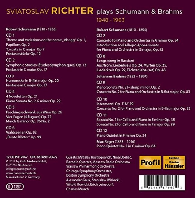 Sviatoslav Richter Plays Schumann & Brahms (12CD) > RICHTER, SVIATOSLAV > 佳佳唱片行