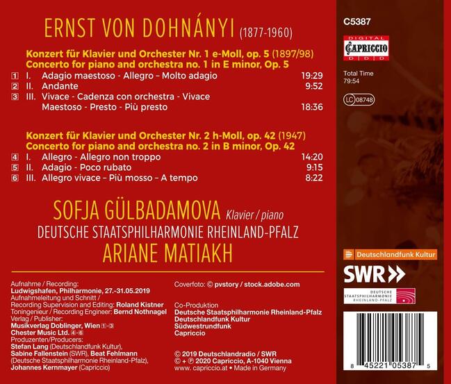 Ernst Von Dohnanyi : Piano Concertos Nos. 1 & 2 > GULBADAMOVA, SOFJA > 佳佳唱片行