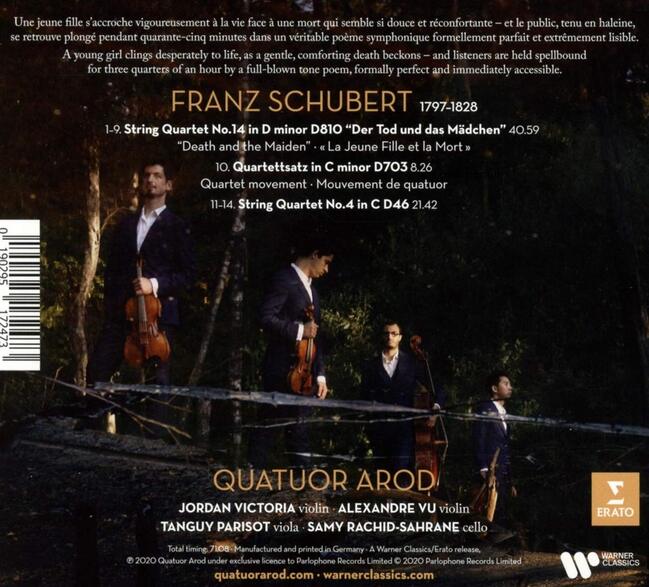 舒伯特：第四、十二&時四號弦樂四重奏／Schubert String Quartets Nos. 4, 12, 14 > 阿羅德弦樂四重奏／Quatuor Arod > 佳佳唱片行