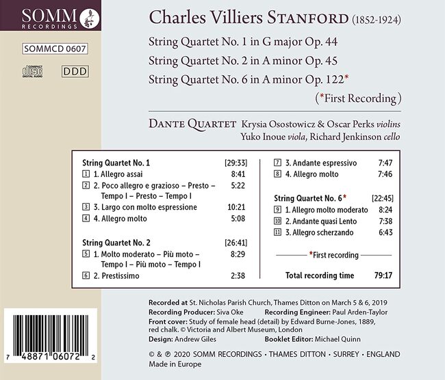Charles Villiers Stanford : String Quartets Nos 1, 2 & 6 > DANTE ...