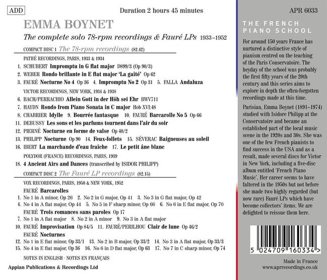 The Complete Solo 78-rpm recordings and Faure LPs (2CD) > BOYNET, EMMA ...