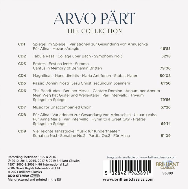 Arvo Part : The Collection (9CD) > 眾音樂家／V.A. > 佳佳唱片行