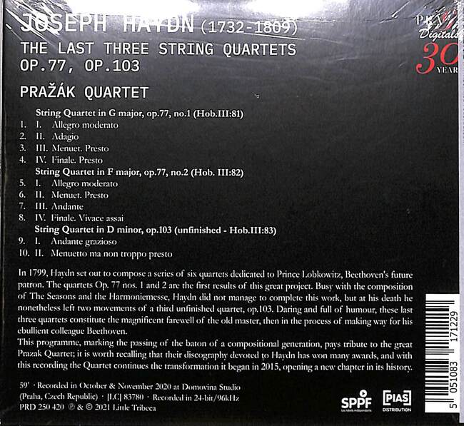 海頓 : 晚期三首弦樂四重奏／Haydn : The Last Three String Quartets > PRAZAK QUARTET > 佳佳唱片行