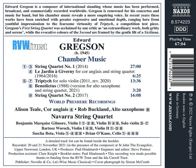 Edward Gregson : CHamber Music > Navarra String Quartet > 佳佳唱片行