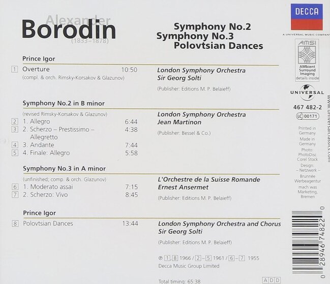 Borodin : Symphony No.2, No.3 , Polovtsian Dances > 蕭提／Solti, Sir Georg > 佳佳唱片行