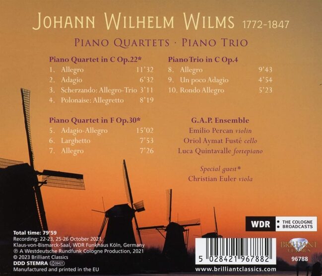 Johann Wilhelm Wilms : Piano Quartets Piano Trio > G.A.P Ensemble > 佳佳唱片行